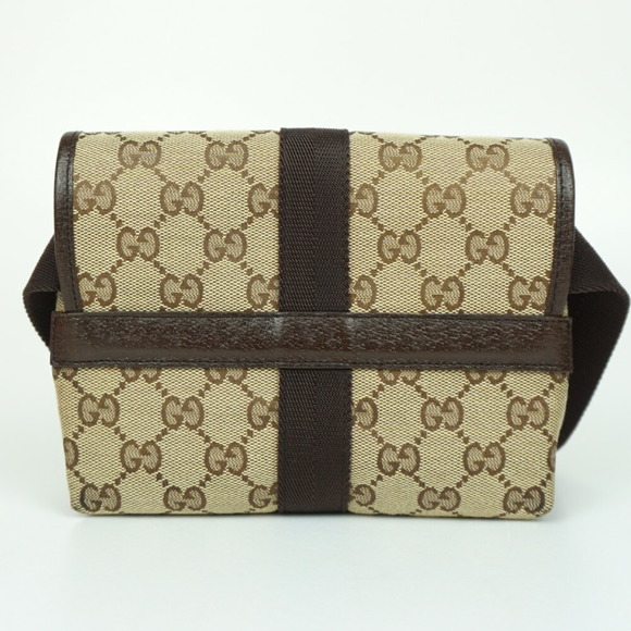 Gucci | Bags | Gucci Leather Crossbody Body Bag Brown Gg Beige Pouch ...